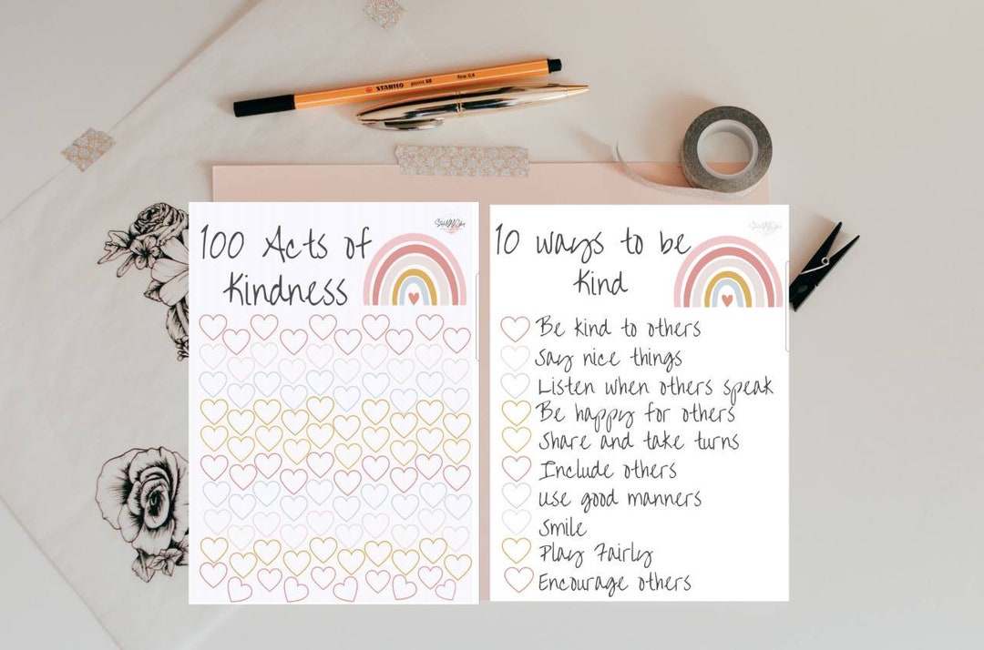 100 Acts of Kindness. Kindness Chart. Digital Download Reusable Chart ...