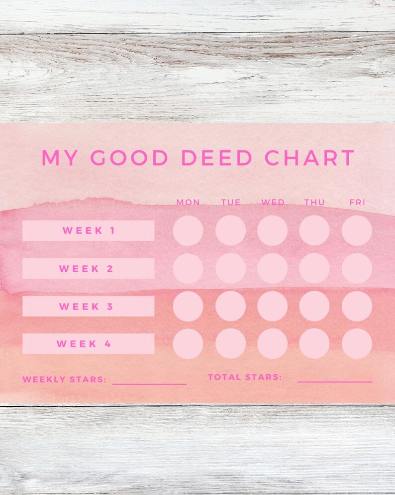 Pink Good Deed Chart | Printable Reward Chart for Kids | Digital ...
