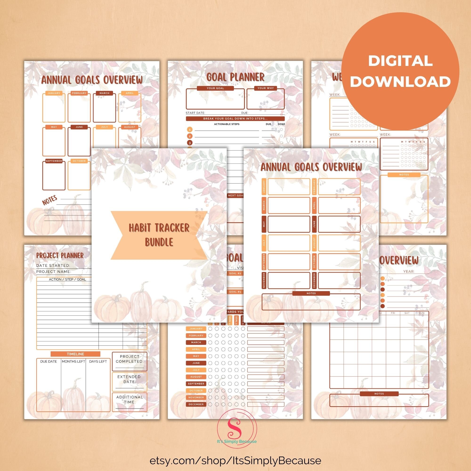 Ultimate Habit Tracker & Goal Setting Bundle | Autumn Habit Tracker ...