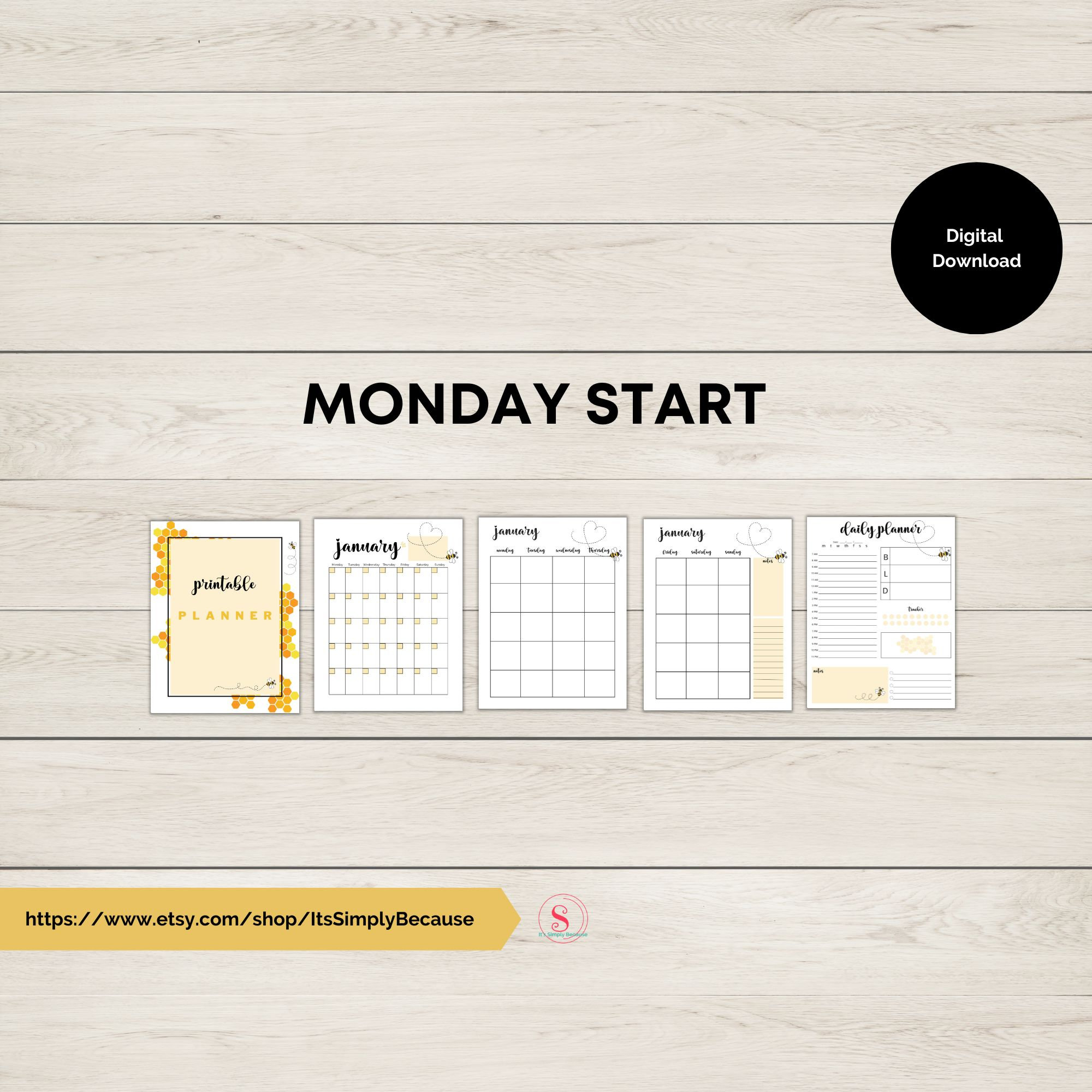 Undated Monthly Calendars | Undated Honey Bee Printable Monthly ...