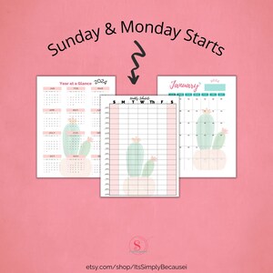 2024 Calendar Printable Cactus Pattern 2024 Monthly Calendar Daily ...