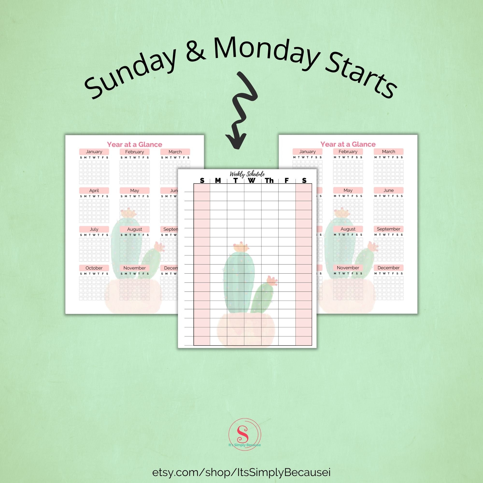 Undated Calendars Undated Printable Calendar Cactus Calendar Undated ...