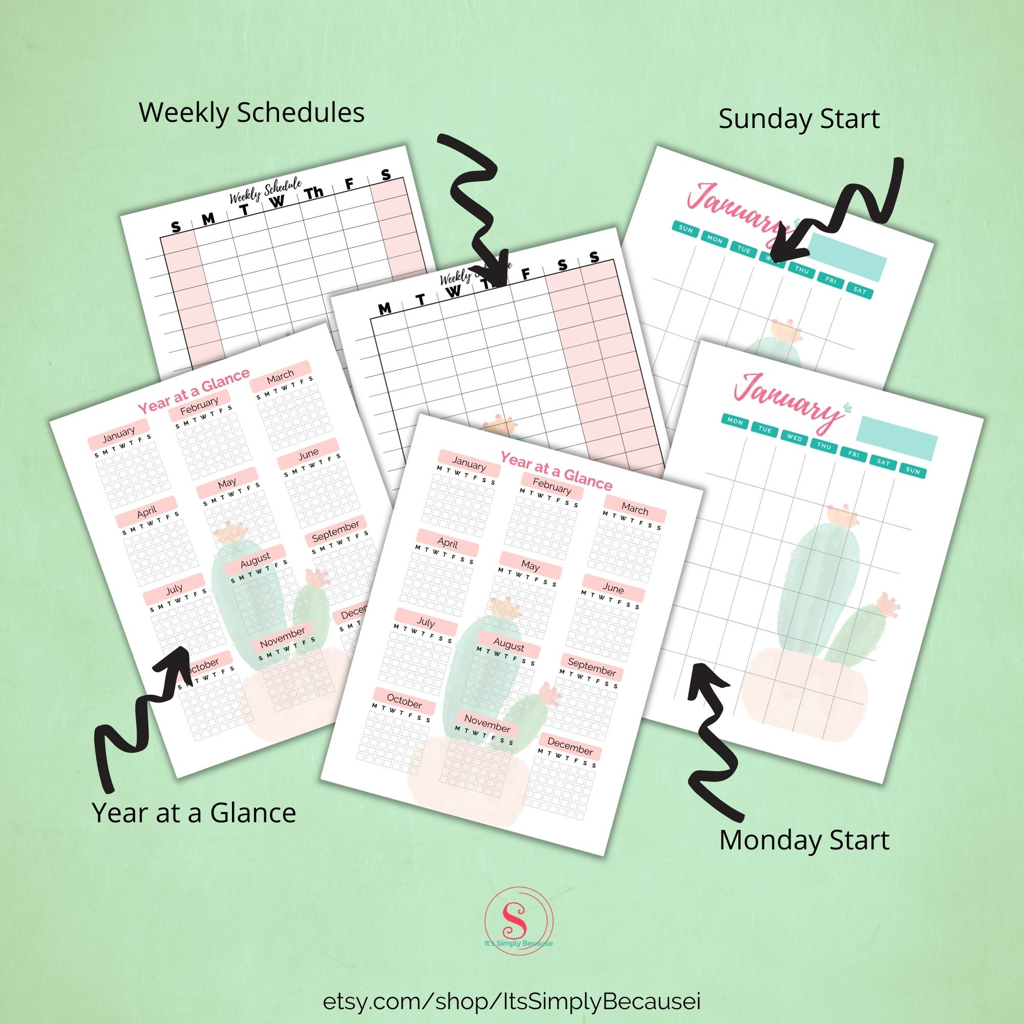 Undated Calendars | Undated Printable Calendar | Cactus Calendar ...