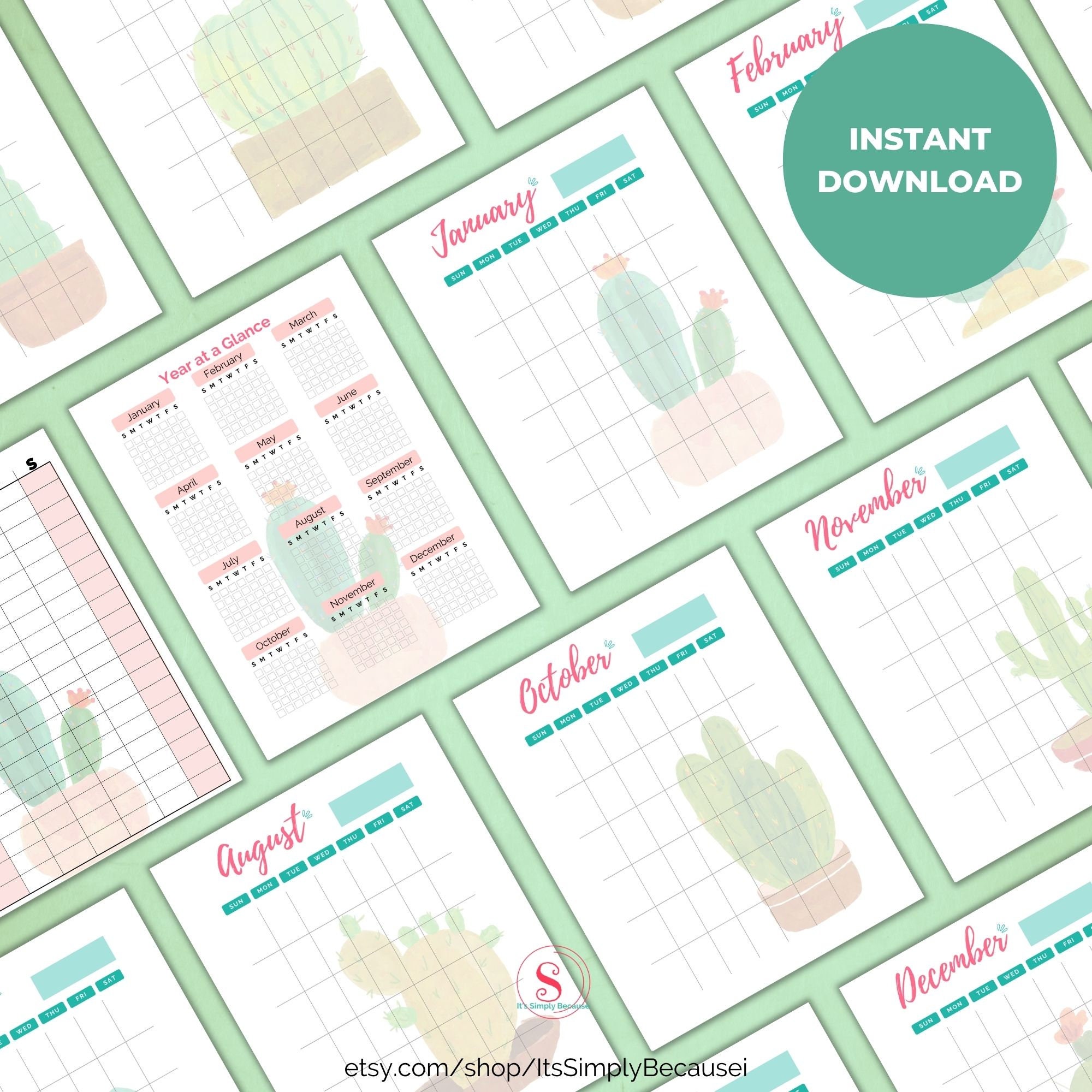 Undated Calendars | Undated Printable Calendar | Cactus Calendar ...