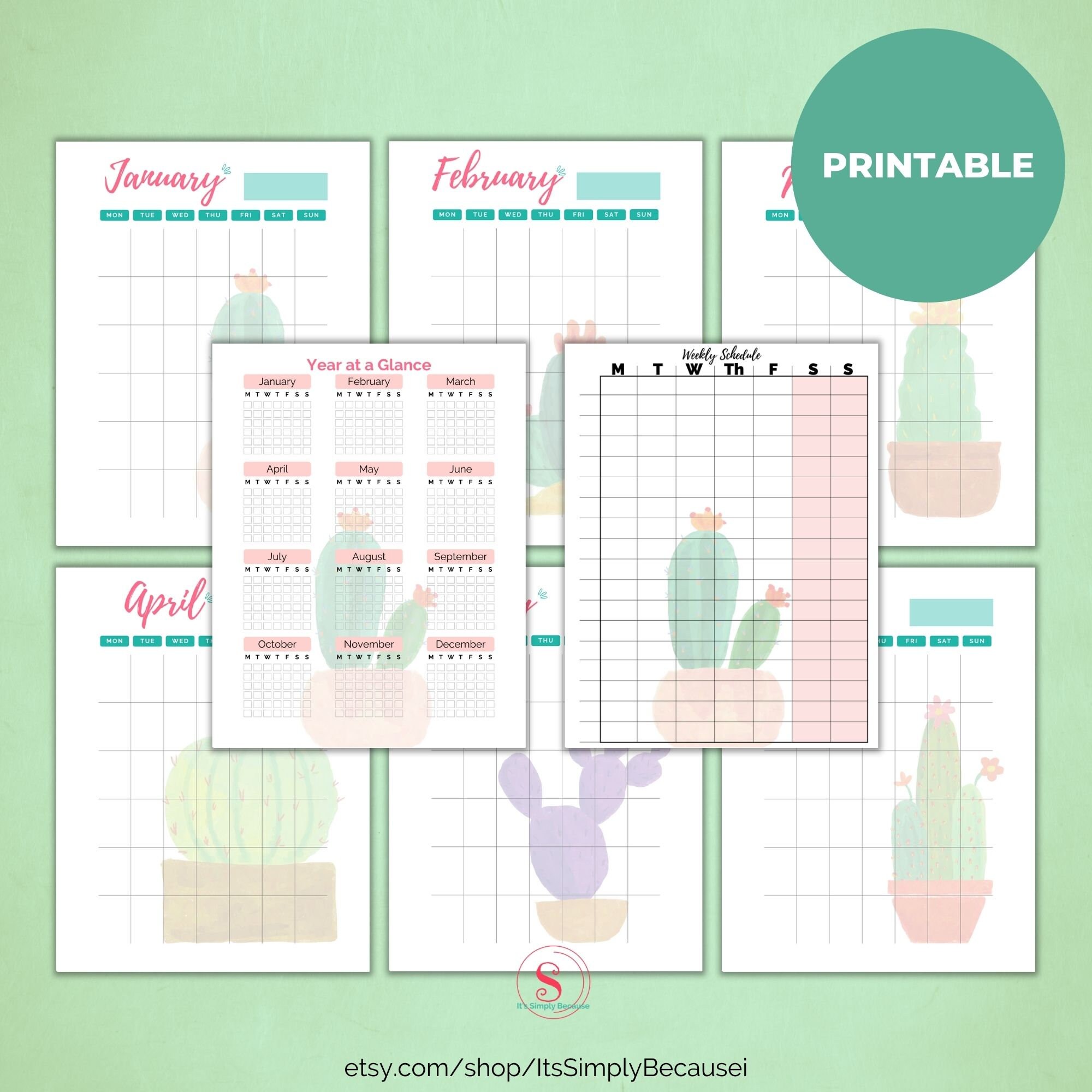 Undated Calendars | Undated Printable Calendar | Cactus Calendar ...