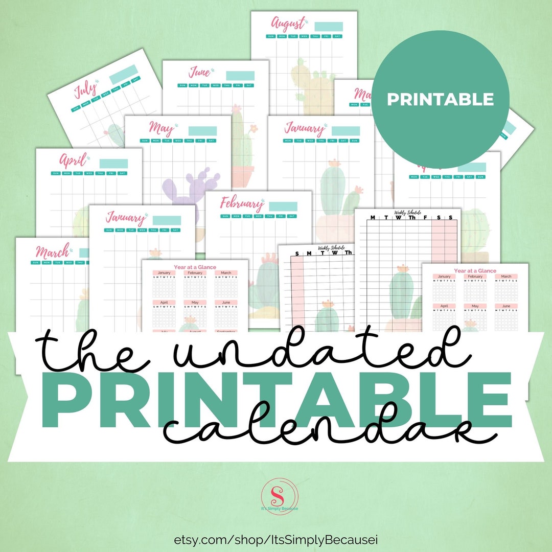 Undated Calendars | Undated Printable Calendar | Cactus Calendar ...