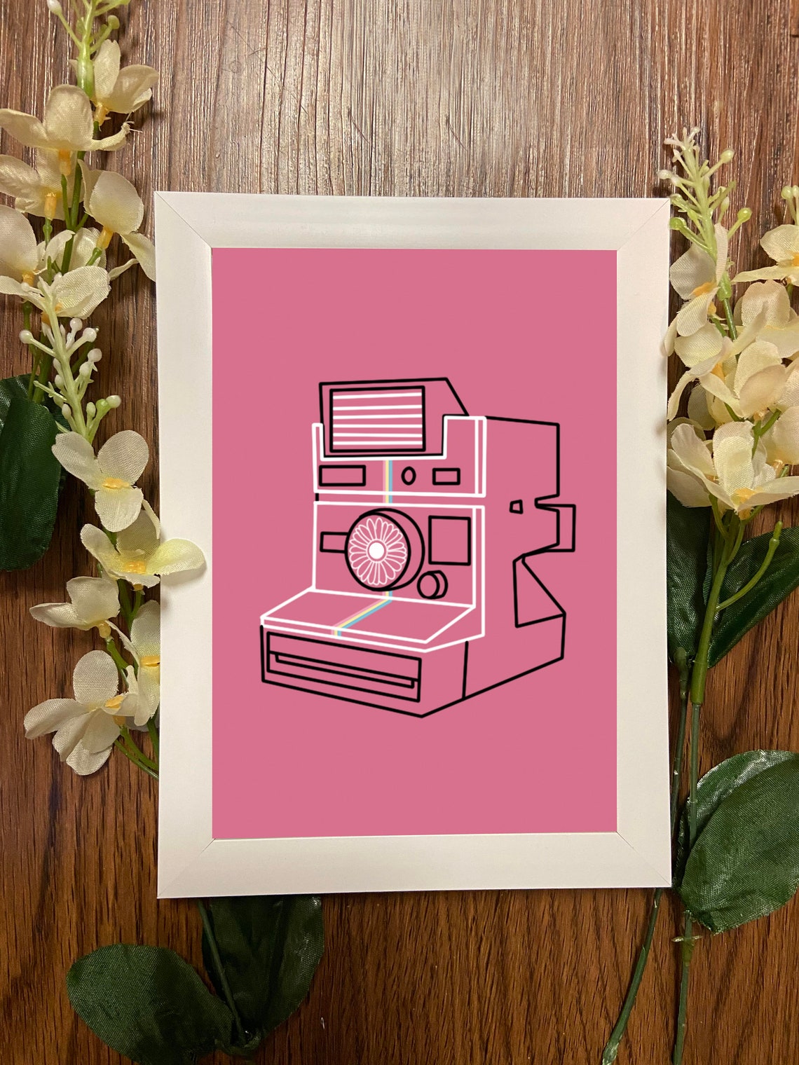 Pink Flower Polaroid Camera Art - Etsy