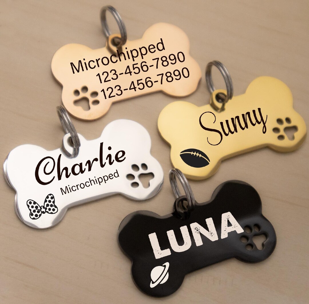 Personalized Paw Print Dog Tag: Stainless Steel Pet ID, Bone Shape - Etsy