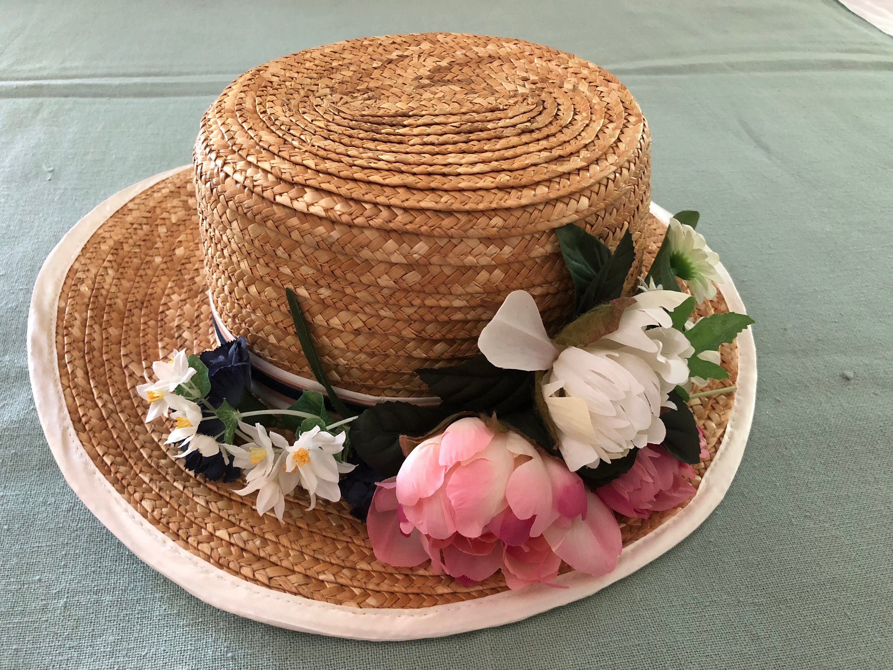 Vintage Custom Made 1880's Straw Hat Adorned With Color Bands and ...