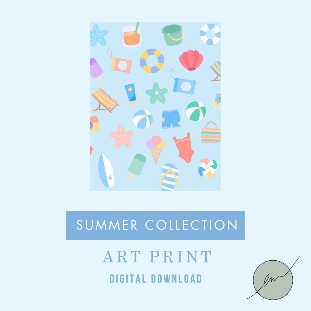 PRINTABLE Summer Icons Digital Art Printable (8.5 in X 11 In) - Etsy