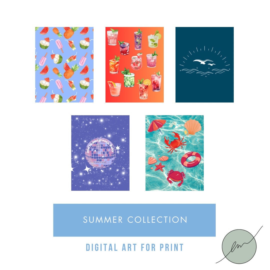 PRINTABLE Summer Collection Three Digital Art Printables (8.5 in X 11 ...