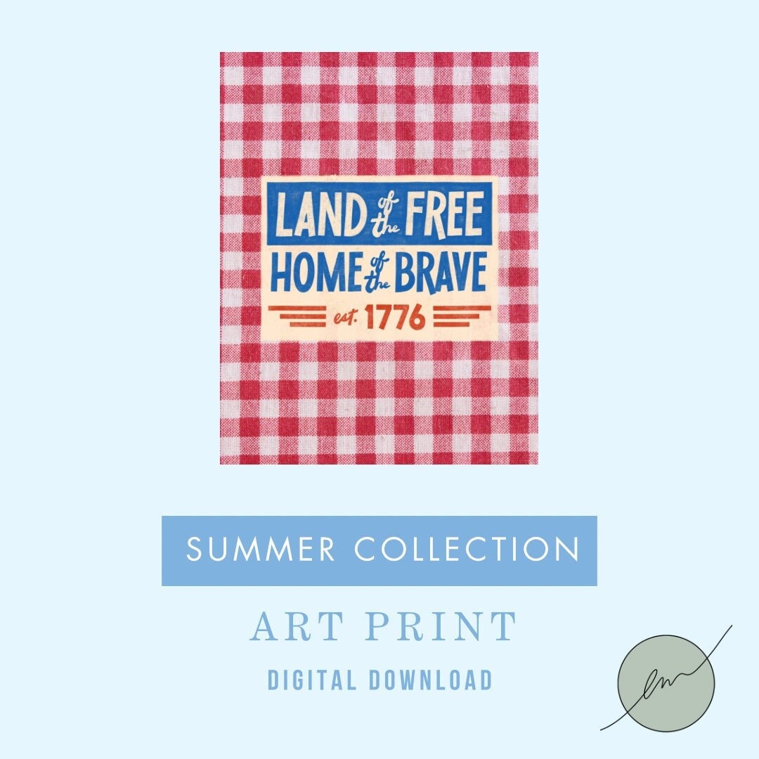 PRINTABLE Fourth of July Land of the Free Red Gingham Digital Art (8.5 ...