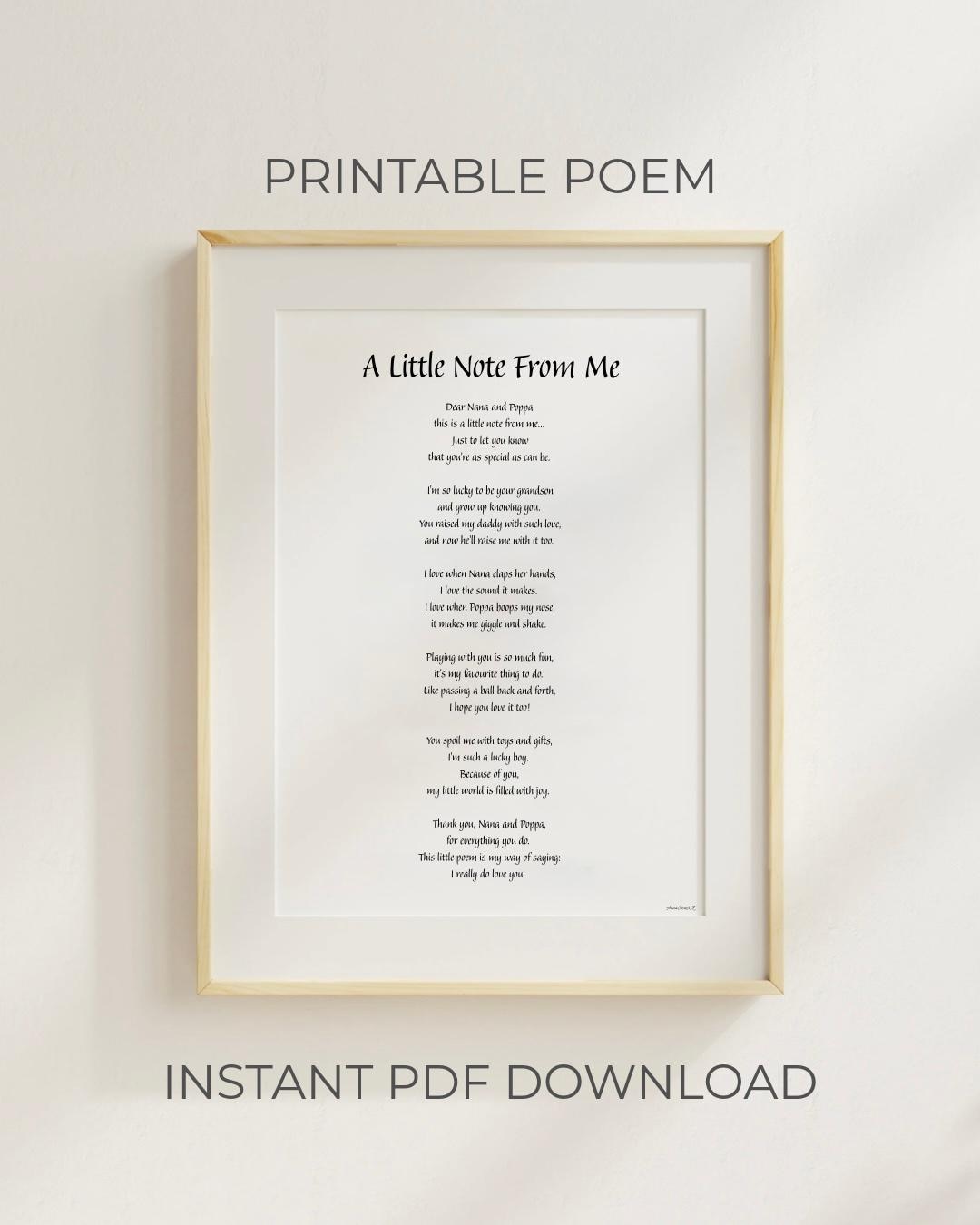 A Little Note From Me | Printable Grandparents Gift | From Grandchild ...