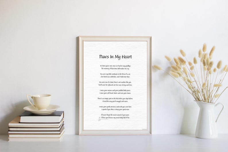 Printable Pet Loss Poem | Cat Memorial Gift | Paws in My Heart ...