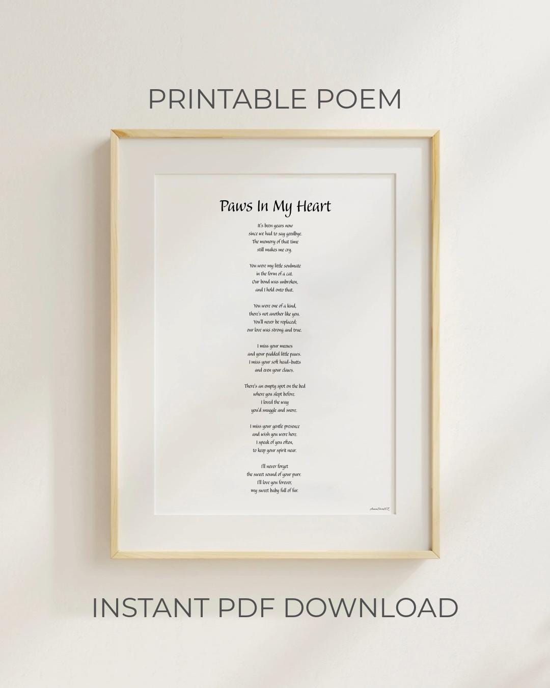 Printable Pet Loss Poem | Cat Memorial Gift | Paws in My Heart ...