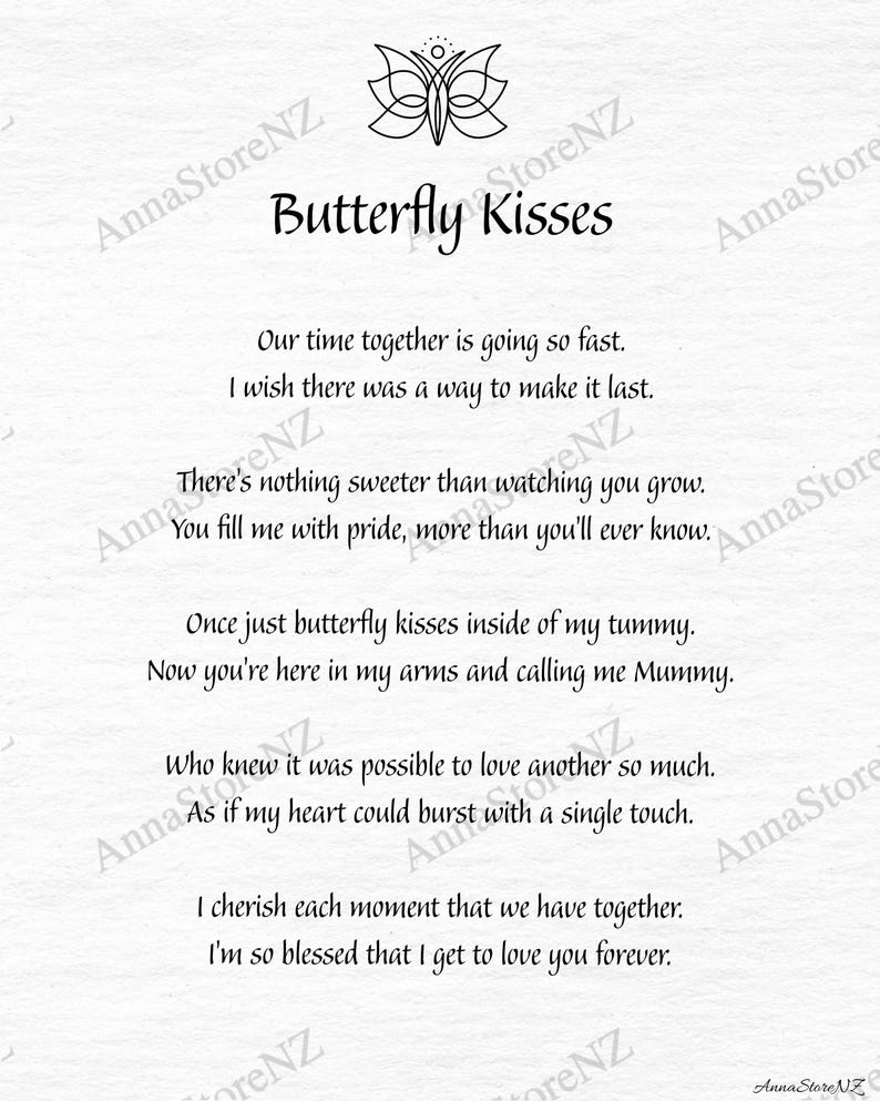 Butterfly Kisses Poem: Sentimental Mother & Child Nursery Art (digital ...
