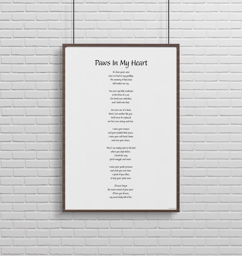 Printable Pet Loss Poem | Cat Memorial Gift | Paws in My Heart ...