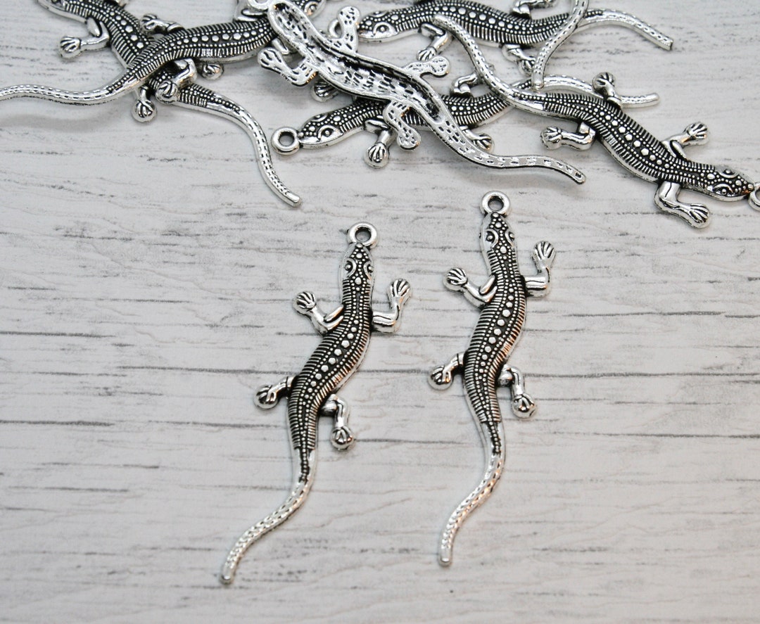 2 Large Metal Lizard Charms, Jewellery Making, Bracelet Charms, Pendant ...
