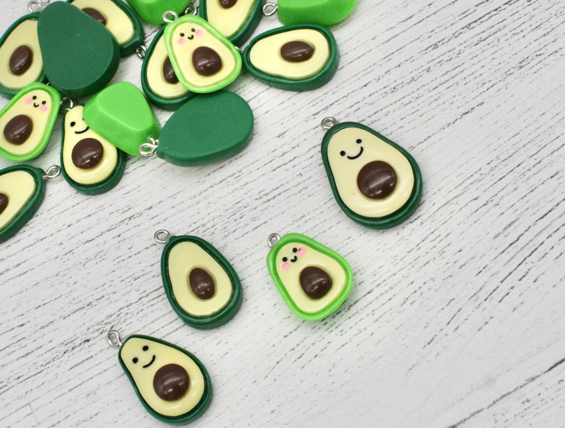 5 X Avocado Charms With Hook, Kawaii Avocado Charm, Jewellery Making ...