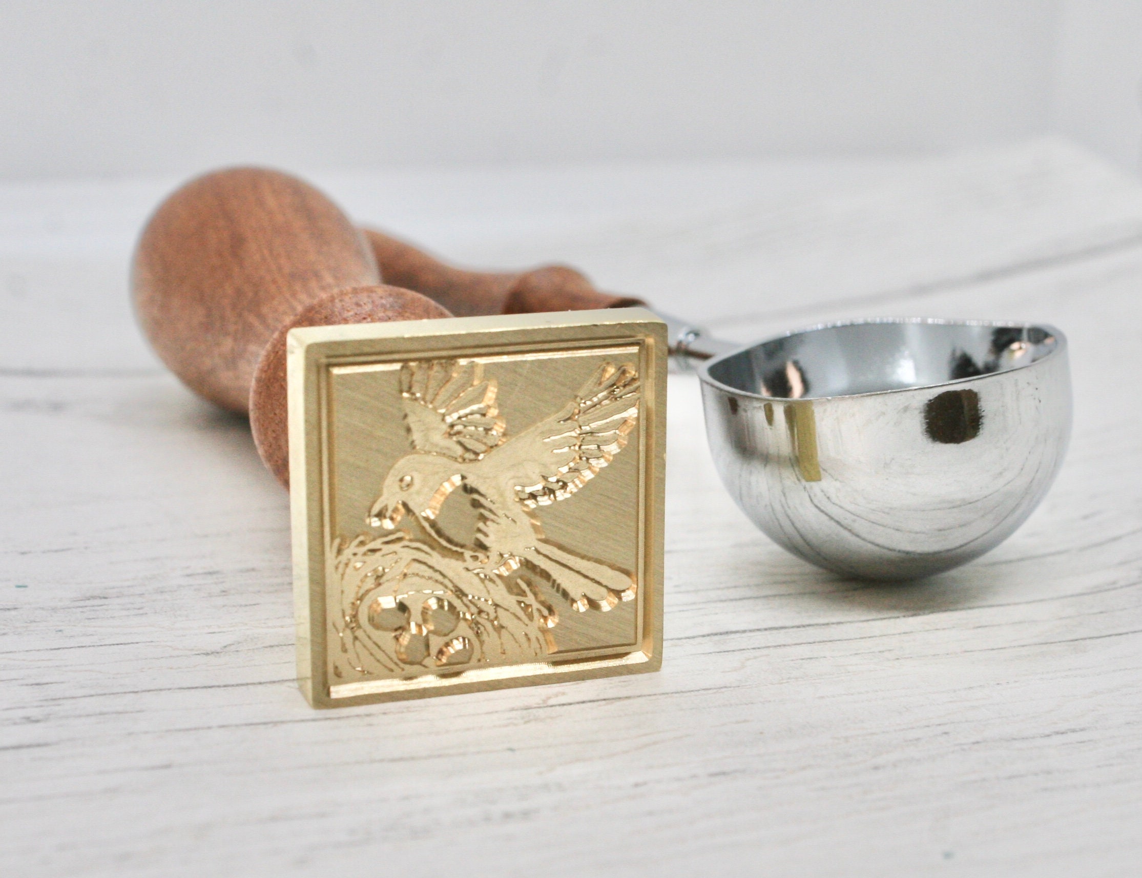 Bird With Nest Metal Square Wax Stamp and Spoon Bird Seal - Etsy