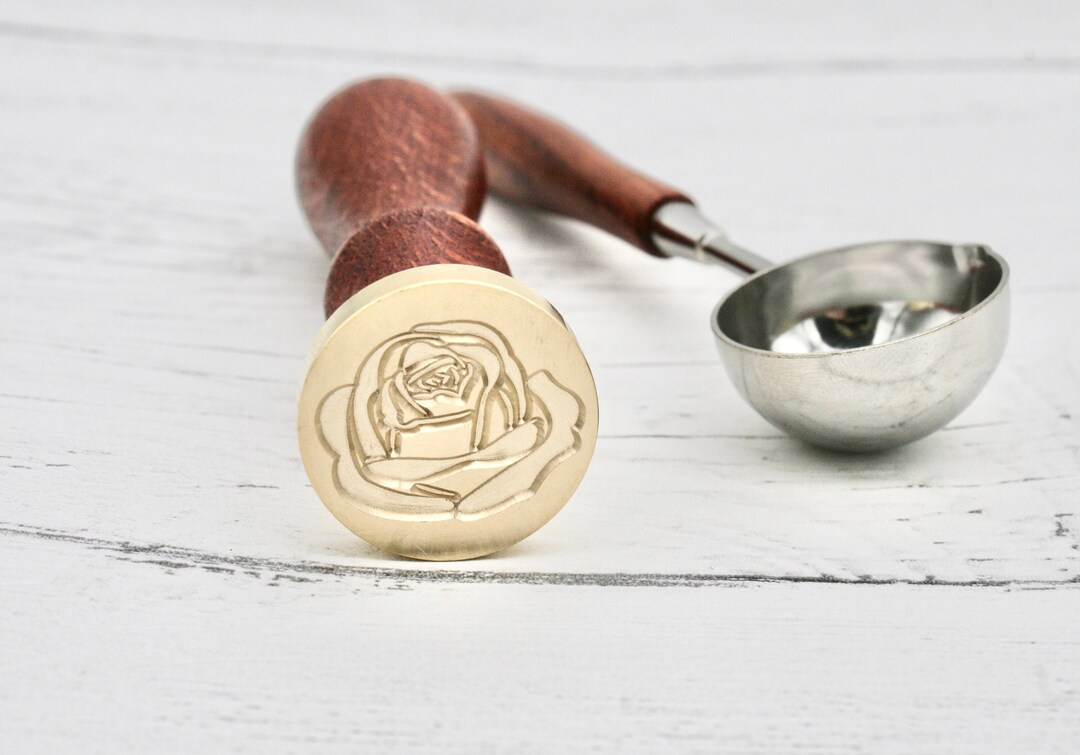 Rose Metal Wax Stamp and Spoon, Wax Seal, Flower Wax Seal, Wax Stamp ...
