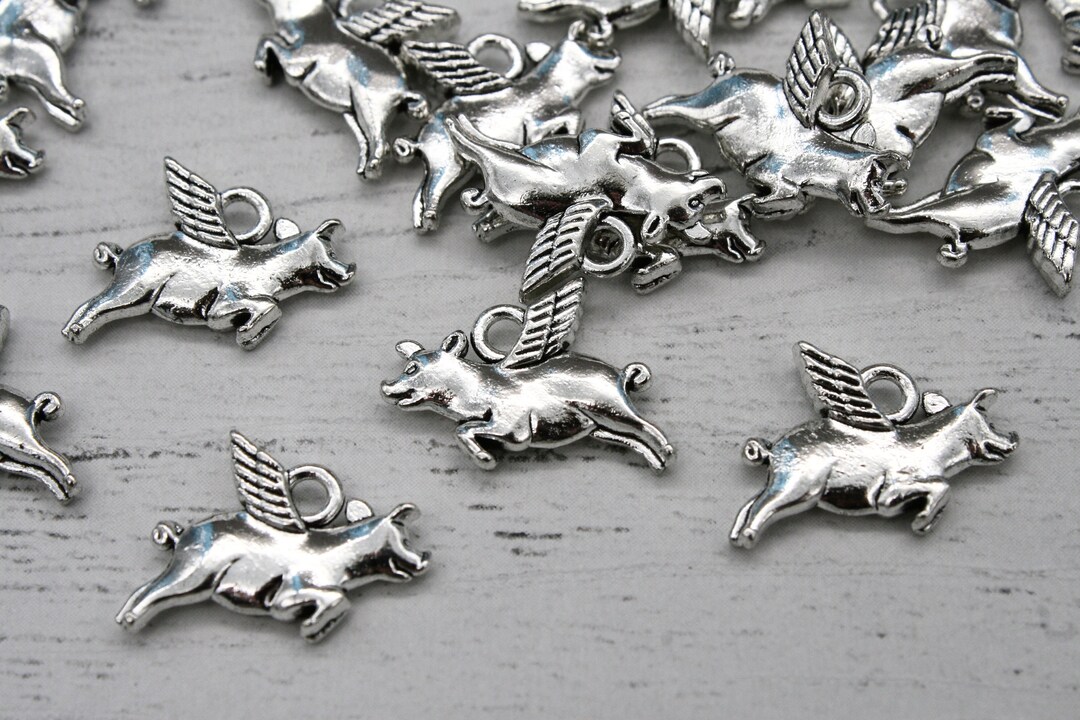 10 X Flying Pig Charms, Pig Charms, Pig That Flies, Charm, Jewellery ...