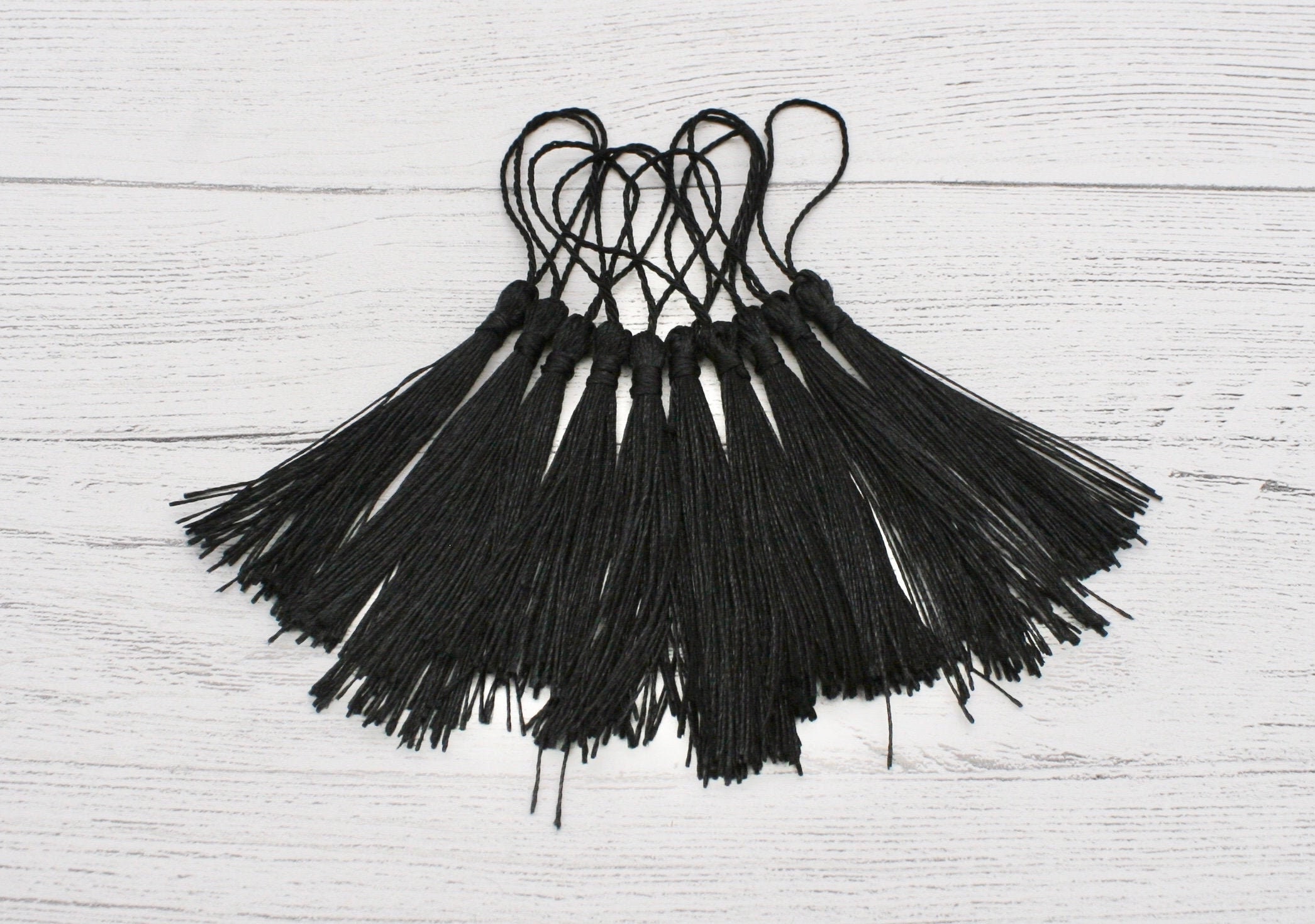 10 X Black Silk Tassels, Faux Silk Tassels for Craft, Bookmark Tassels ...