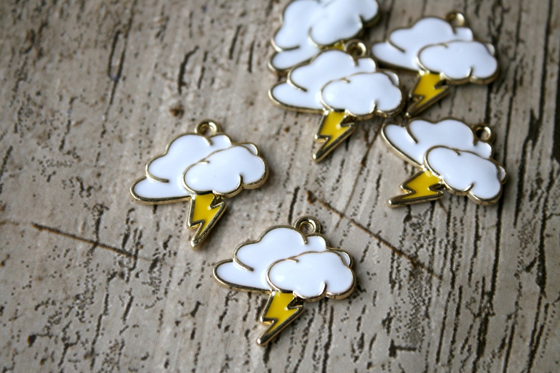 Enamel White Lightening Cloud Charms Cloud Charm Jewellery - Etsy UK