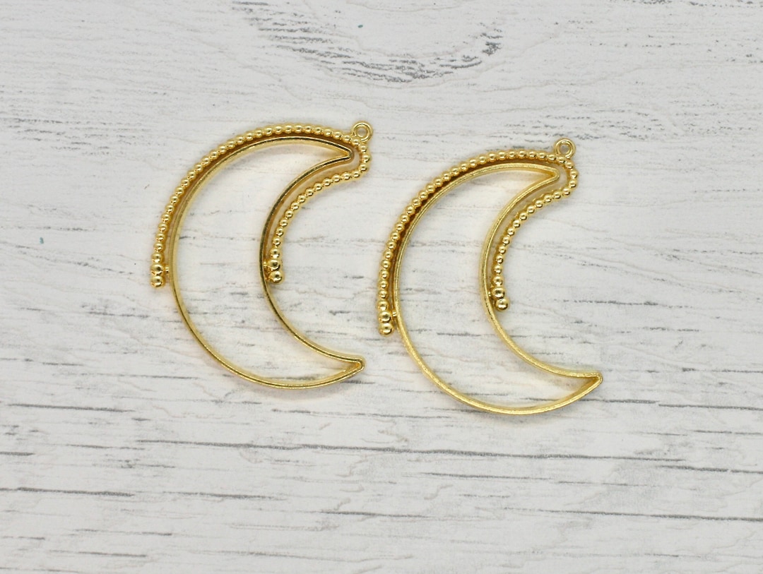 Crescent Moon Shape Rotating Bezels, Set of 2 Open Back Blank Metal ...