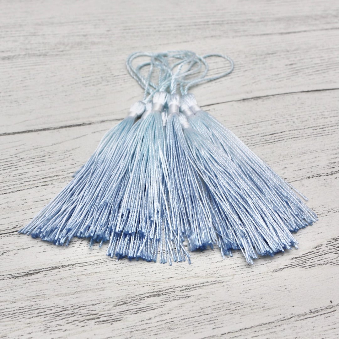 5 X Light Blue to Blue Ombre Gradient Silk Tassels, Faux Silk Tassels ...
