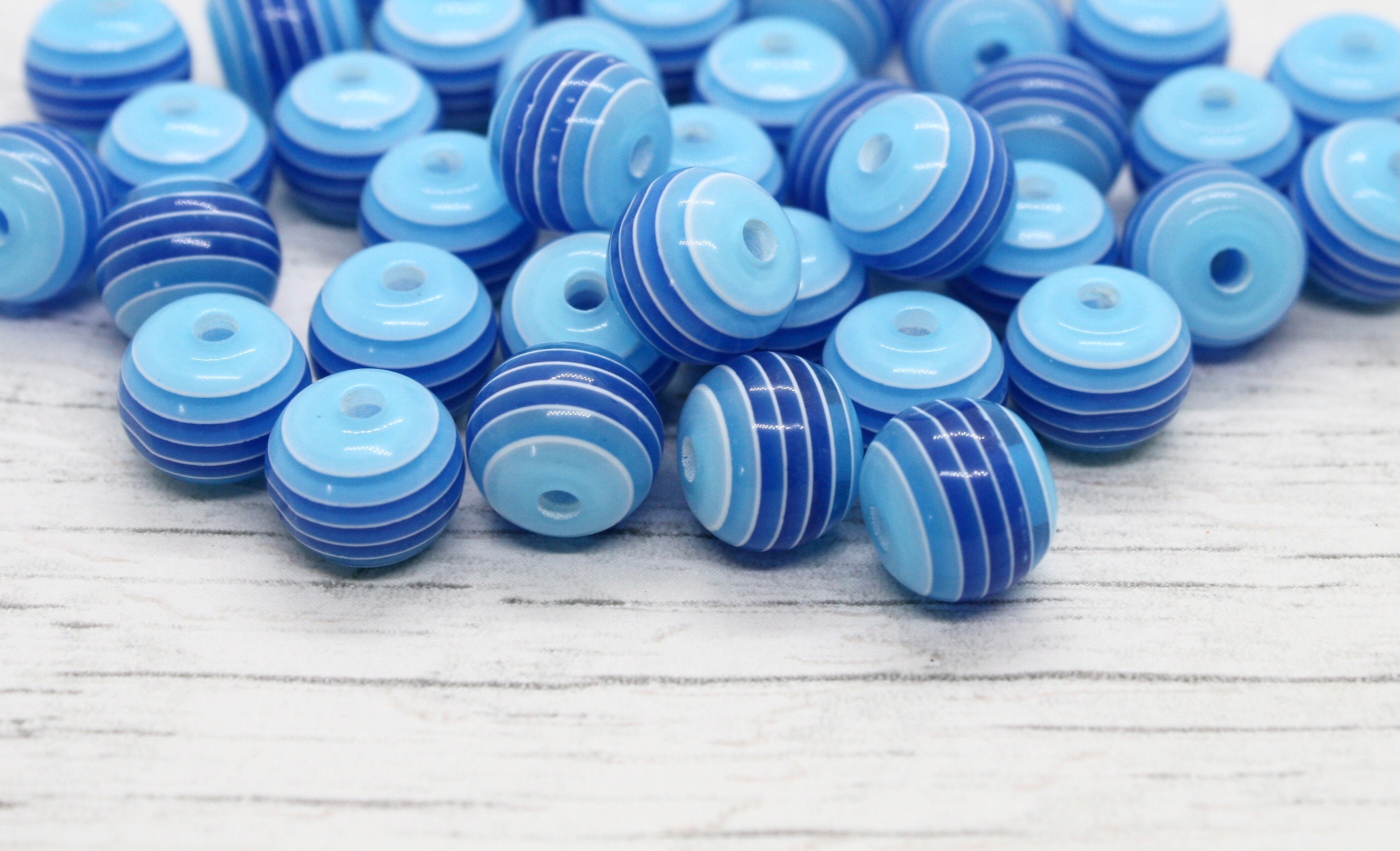 10 X Blue Striped Transparent Beads, 8mm Striped Beads, Craft Supplies ...