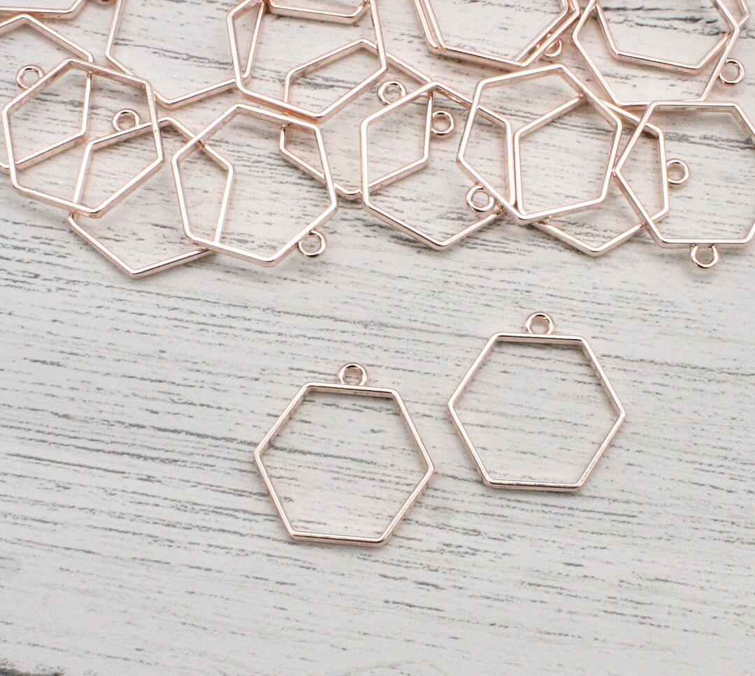 Rose Gold Tone Hexagon Bezel - Set of 2 Open Back Blank Metal Bezels ...