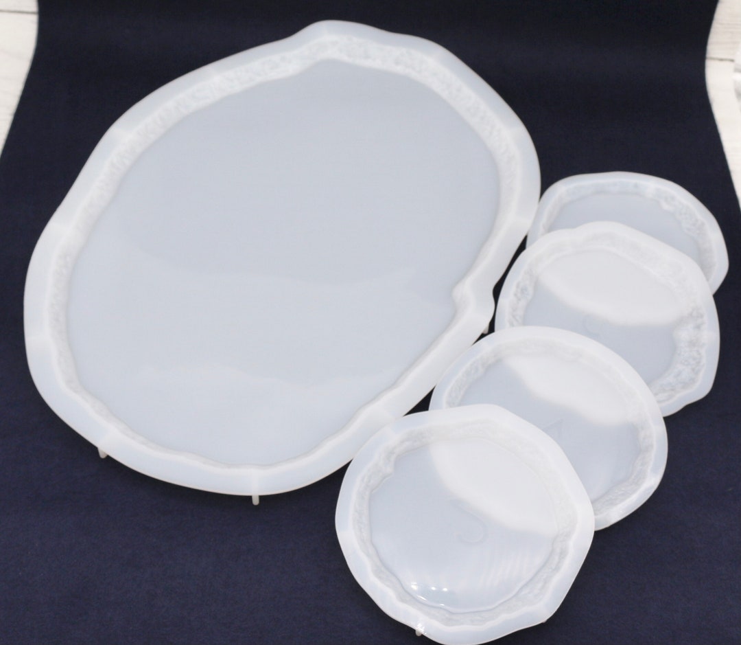 Textured Edge Geode Tray Mould and 4 Coasters, Tray Geode Silicone ...