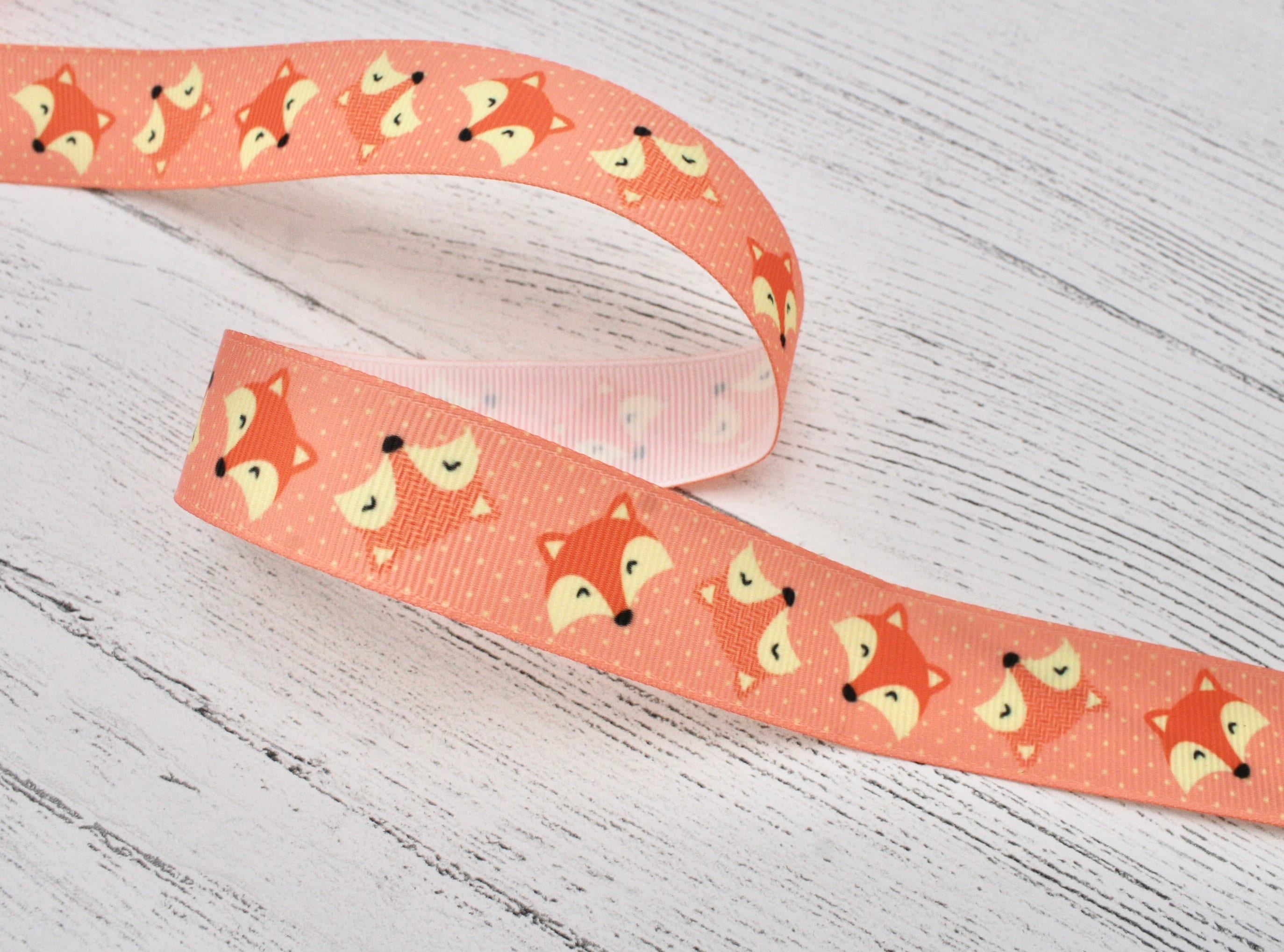 1.5 Meters Fox Ribbon 2.2cm Wide, Orange Fox Head Ribbon, Fox Face ...