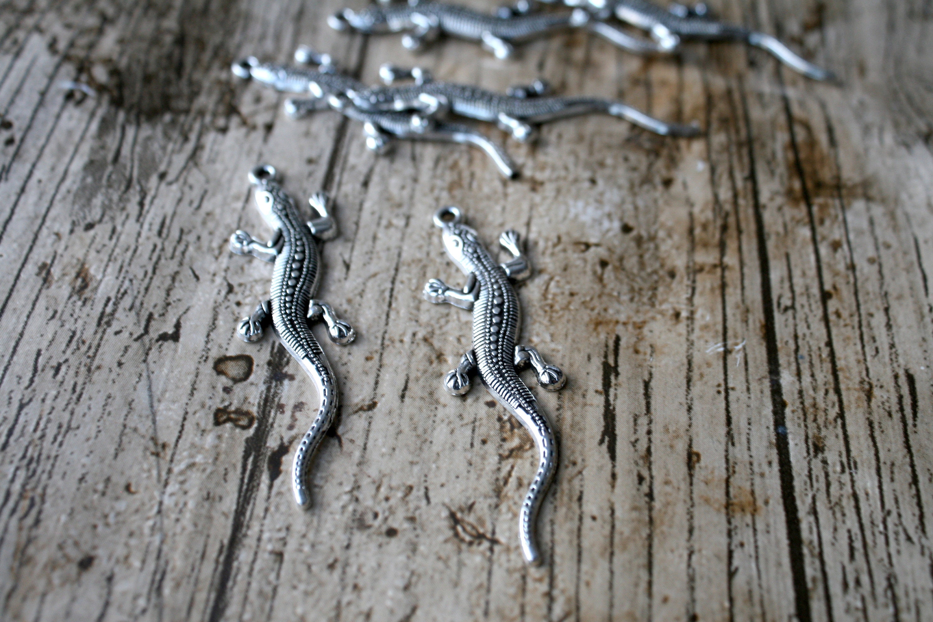 2 Large Metal Lizard Charms, Jewellery Making, Bracelet Charms, Pendant ...