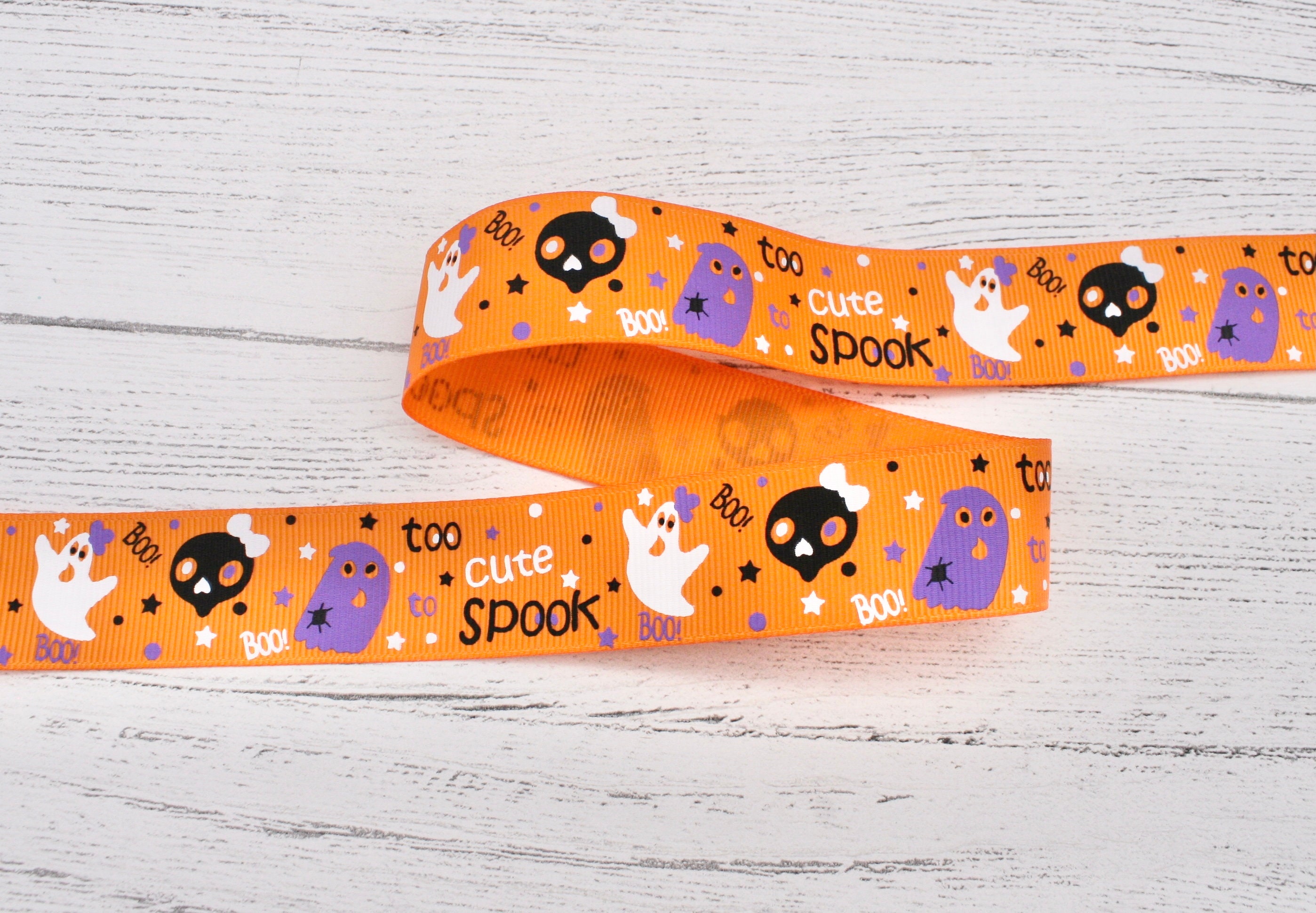 1.5 Meters Spooky Ghost Ribbon 2.5cm Wide, Orange With Black, White and ...