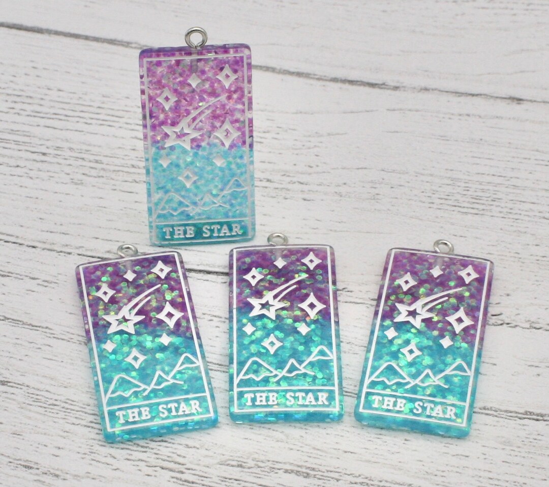 2 X the Star Tarot Card Charms With Glitter in Blue and Purple With ...