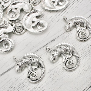 2 X Chameleon Charms in Silver, Chameleon Pendants, Craft Supplies ...