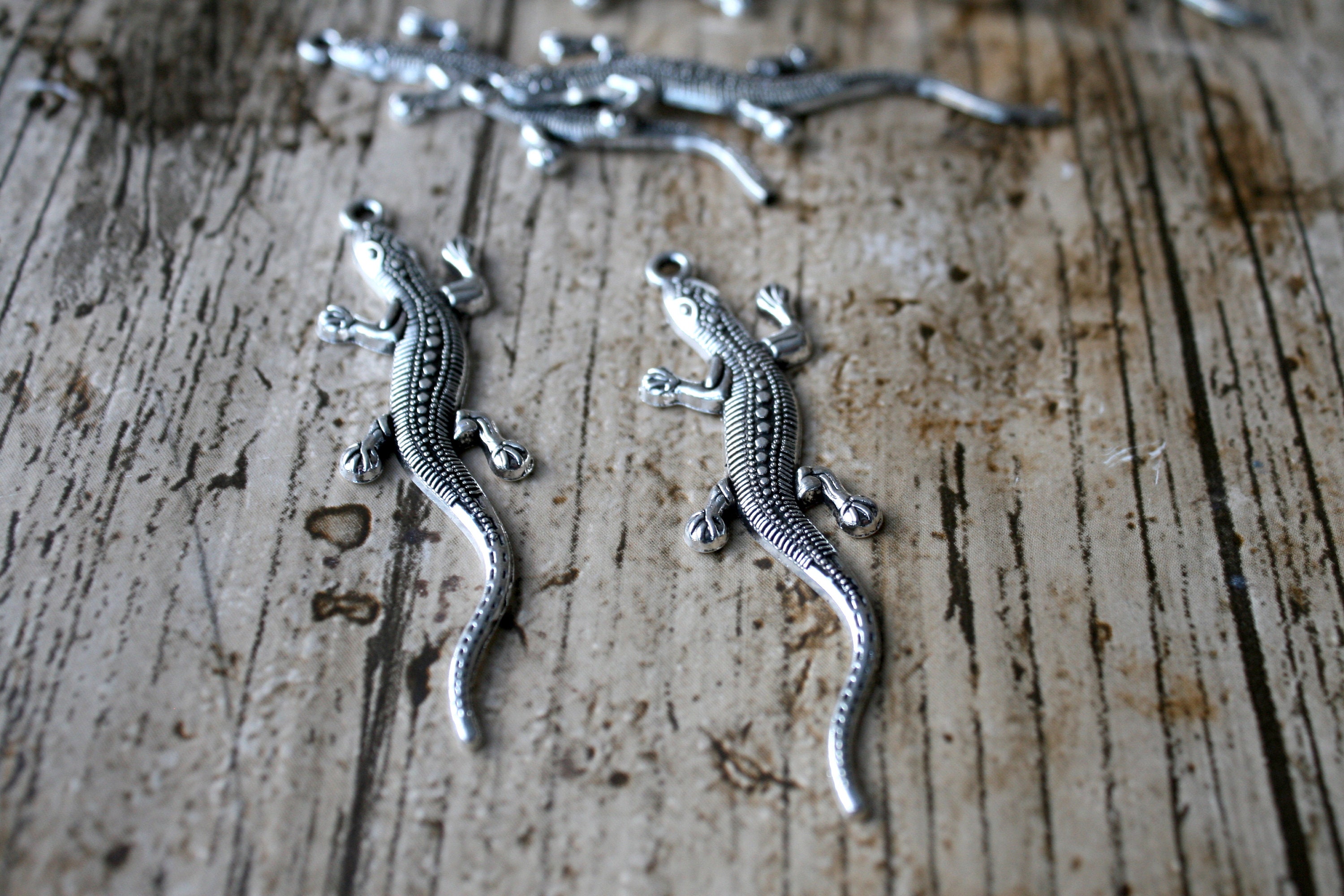 2 Large Metal Lizard Charms, Jewellery Making, Bracelet Charms, Pendant ...