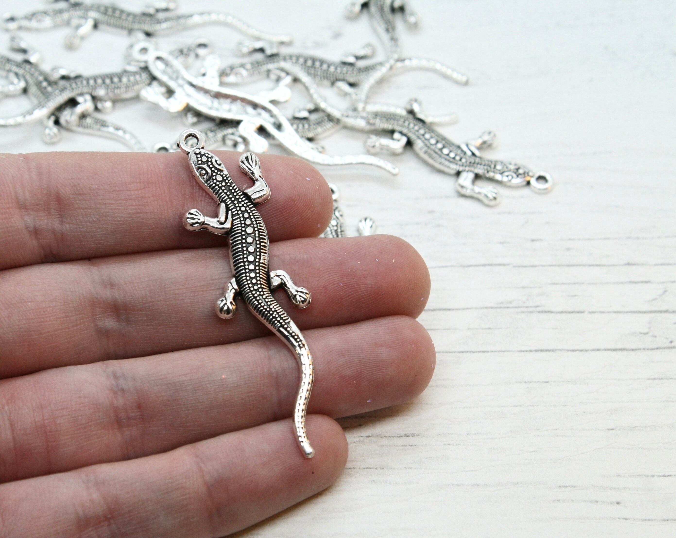 2 Large Metal Lizard Charms, Jewellery Making, Bracelet Charms, Pendant ...