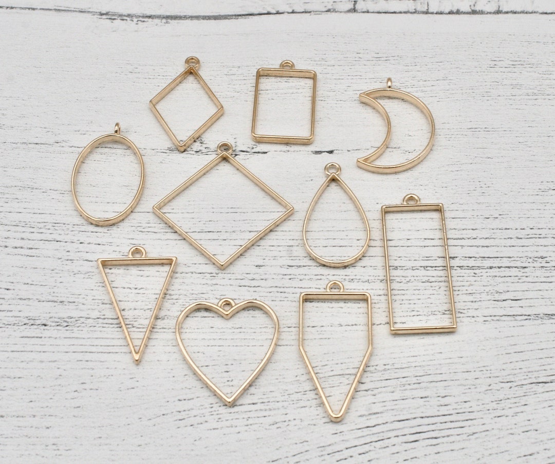 Set of 10 Gold Open Back Blank Metal Assorted Shape Bezels, Bezel ...