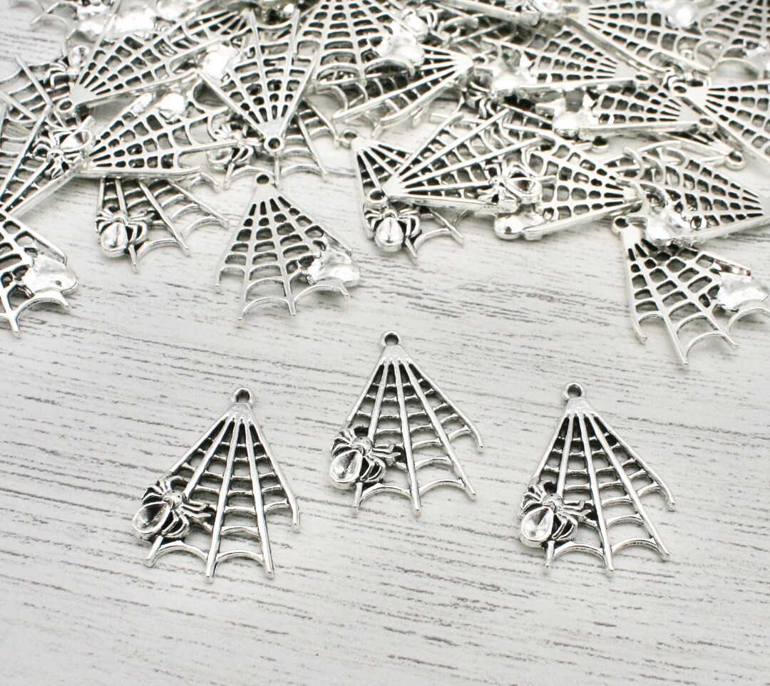 2 X Spider and Web Charms, Spider in Web Charms, Jewellery Making ...