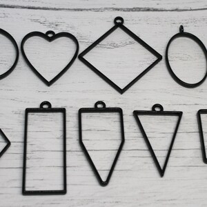 Set of 10 Black Open Back Blank Metal Assorted Shape Bezels, Bezel ...