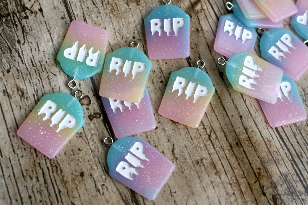 2 X RIP Gravestone Pastel Charms With Loop, Halloween, Charms ...