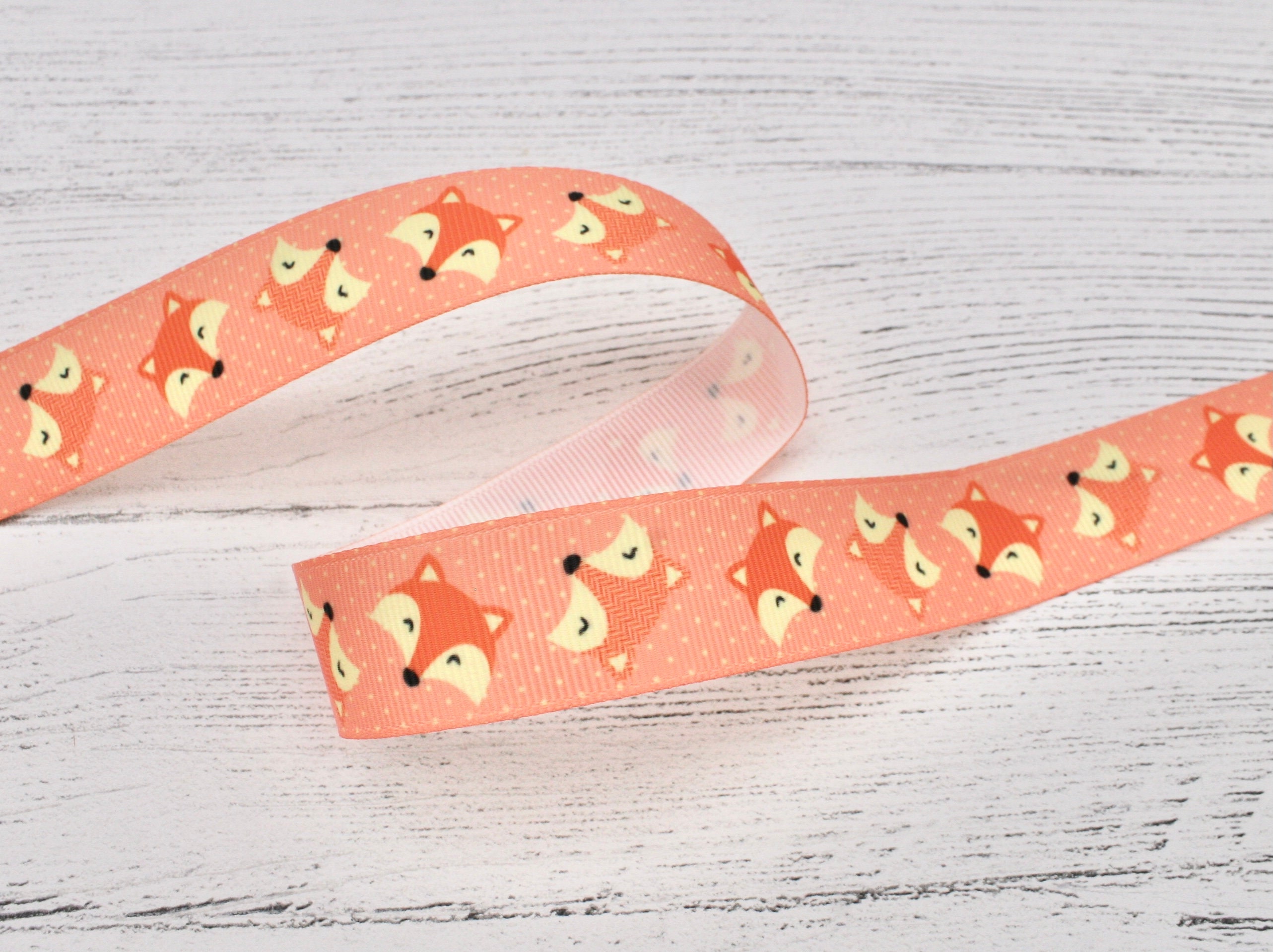 1.5 Meters Fox Ribbon 2.2cm Wide, Orange Fox Head Ribbon, Fox Face ...