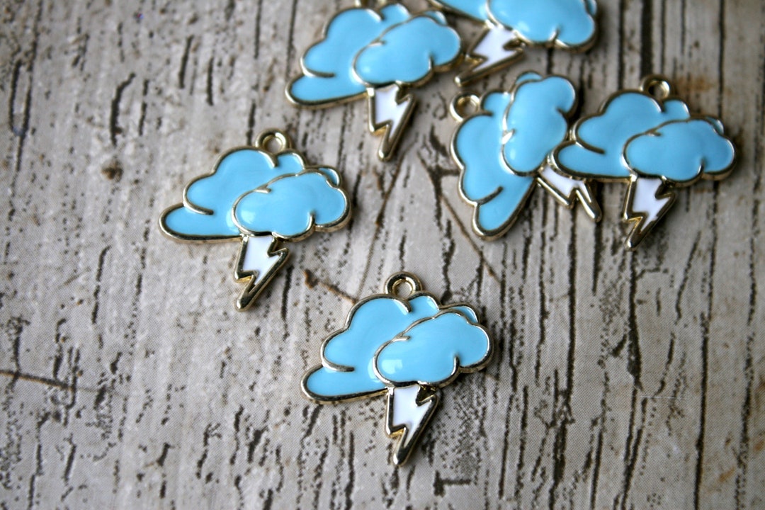 2 X Enamel Blue Lightening Cloud Charms, Cloud Charm, Jewellery Making ...