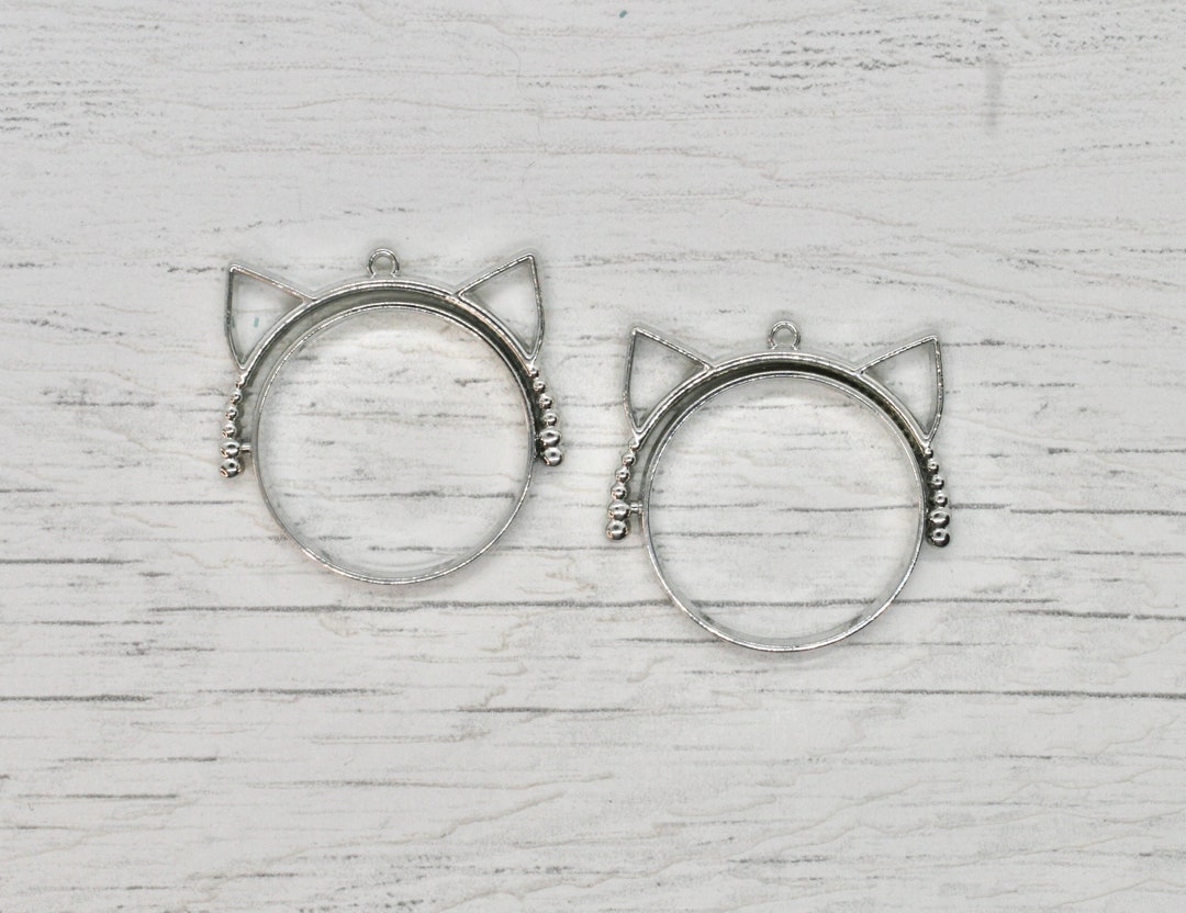 Cat Shape Rotating Bezels, Set of 2 Open Back Blank Metal Rotating ...