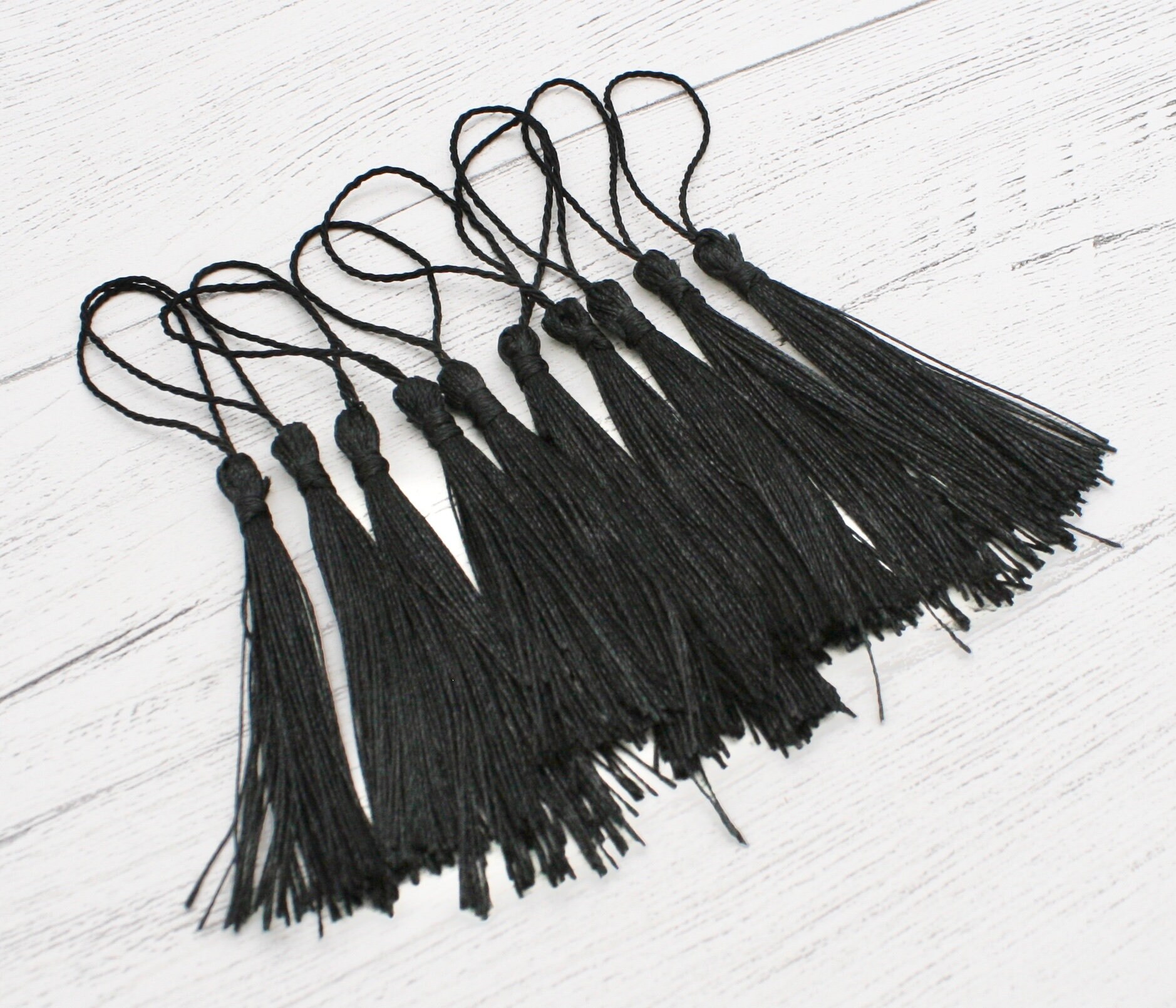 10 X Black Silk Tassels, Faux Silk Tassels for Craft, Bookmark Tassels ...