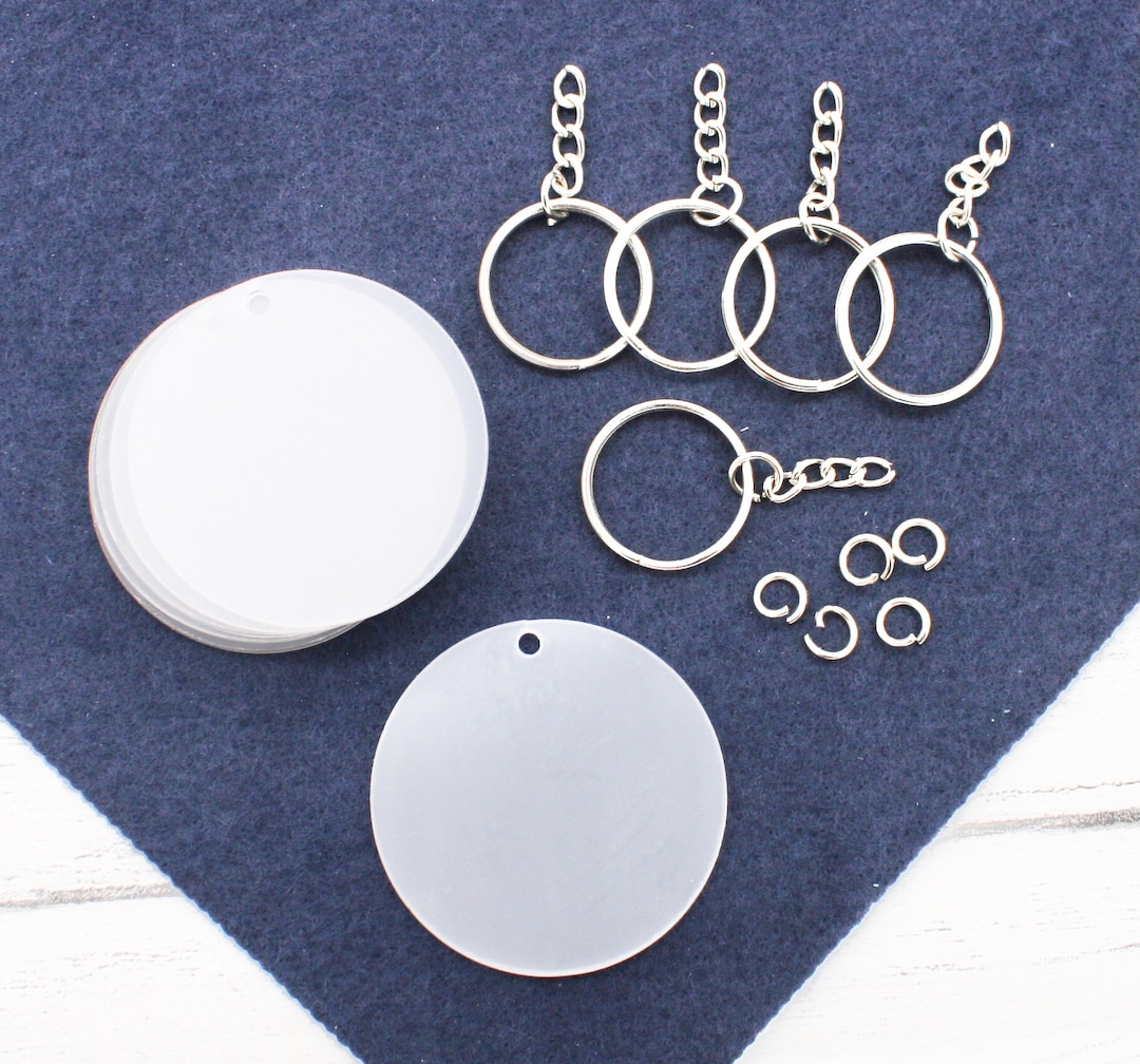 Clear Round Acrylic Blanks With Silver Tone Keyring Chains, Transparent ...