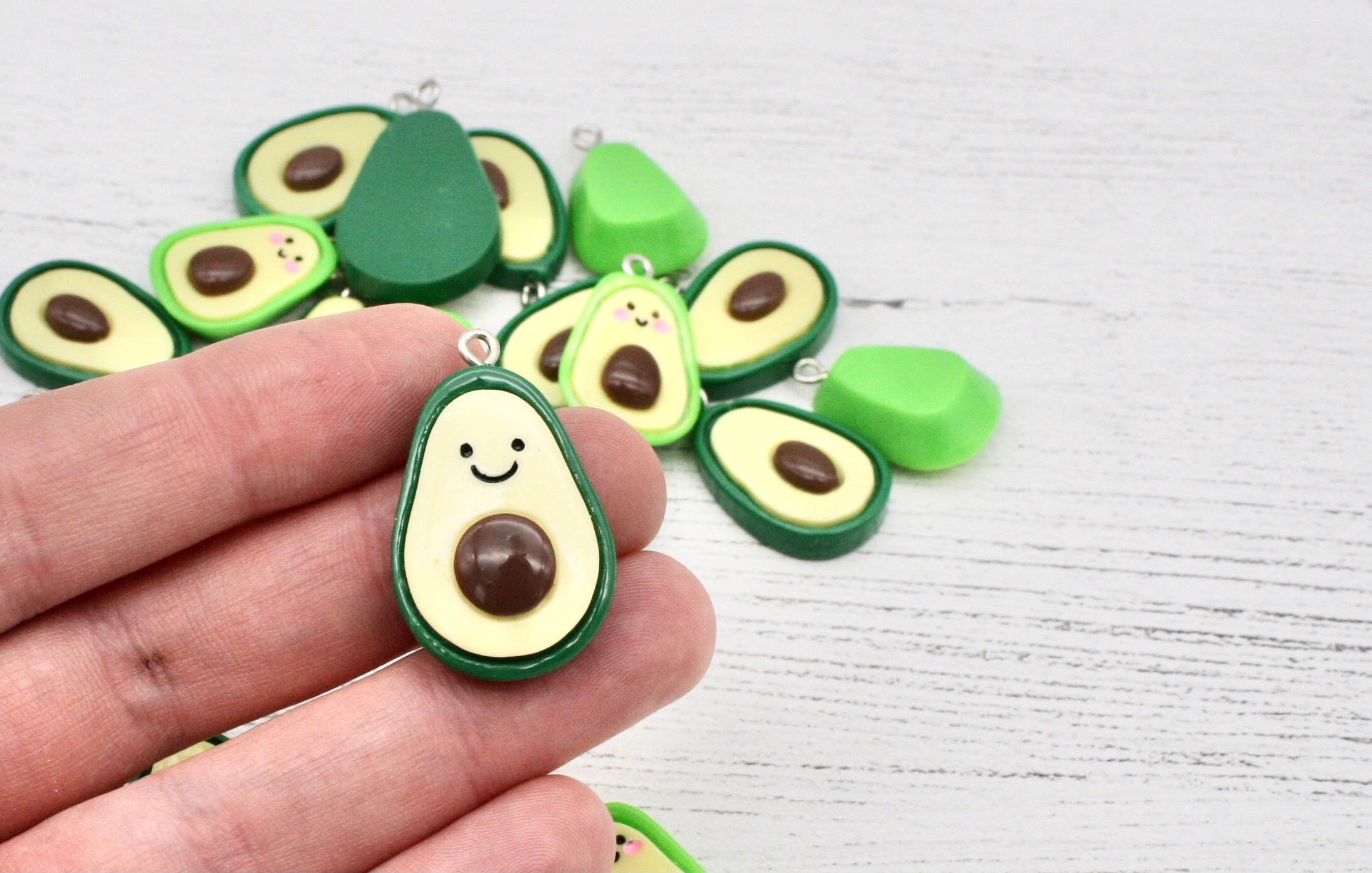 5 X Avocado Charms With Hook, Kawaii Avocado Charm, Jewellery Making ...